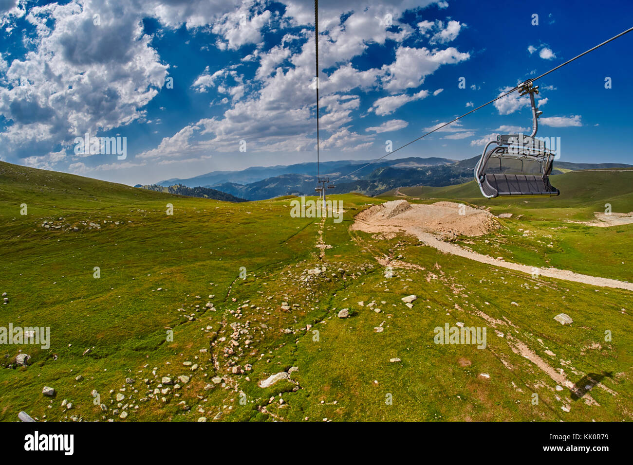 Long Funiculars ropeway line in Scenic Mountains Landscape Stock Photo ...