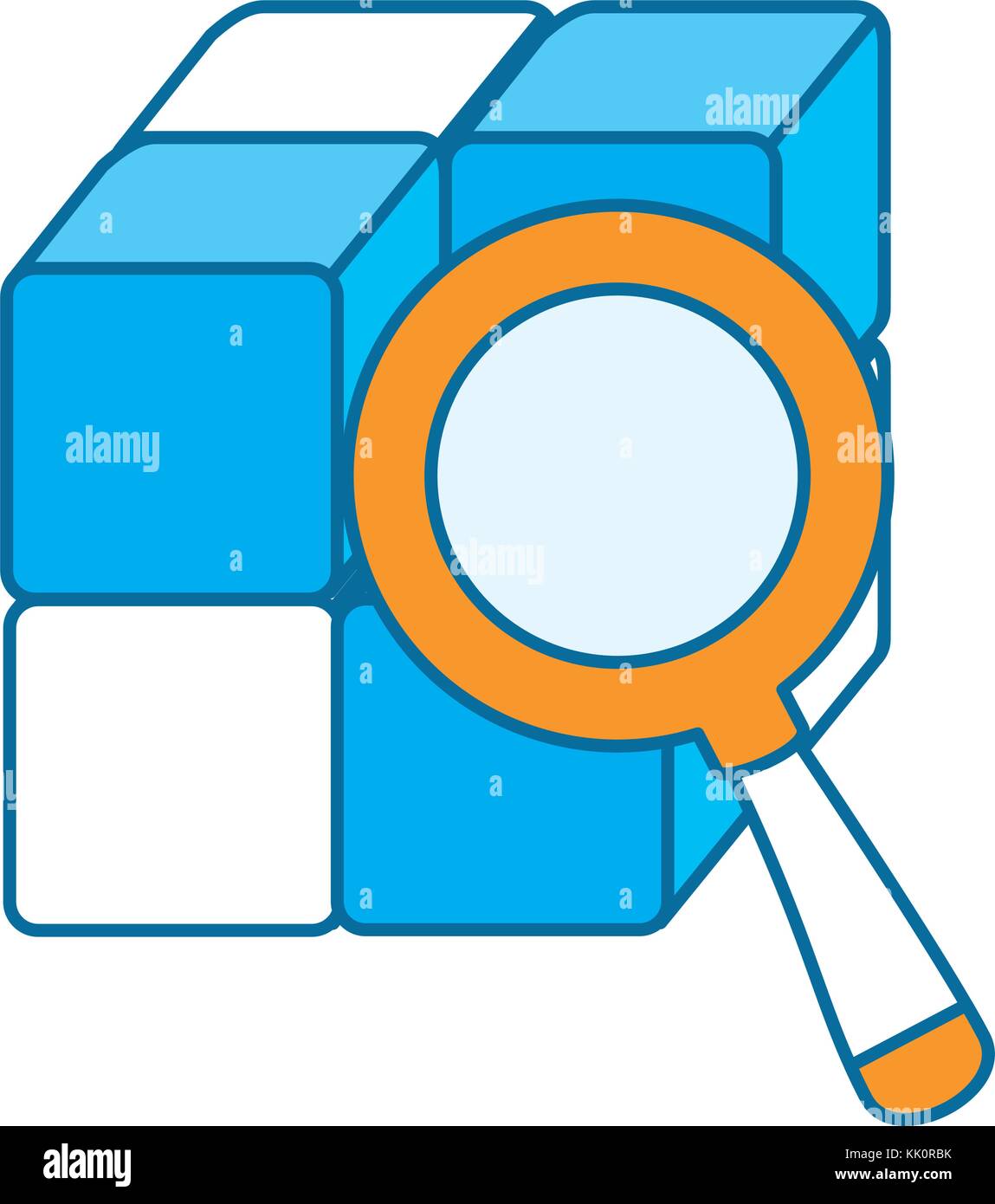 cube with blocks with magnifying glass vector illustration design Stock ...