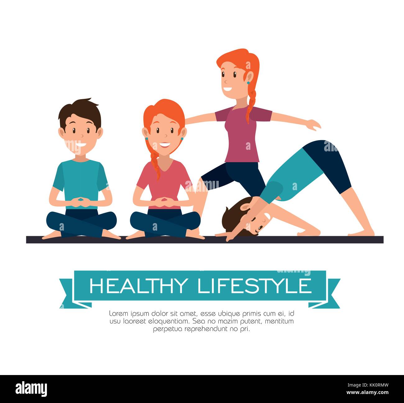 healthy lifestyle people doing yoga poses and exercises vector ...