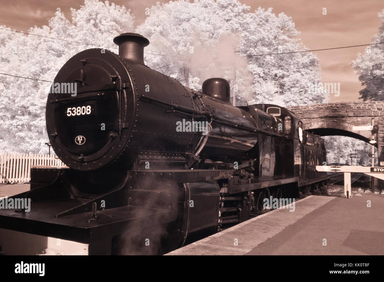 Hall class steam engine 53808 being coupled to the front of a passenger ...