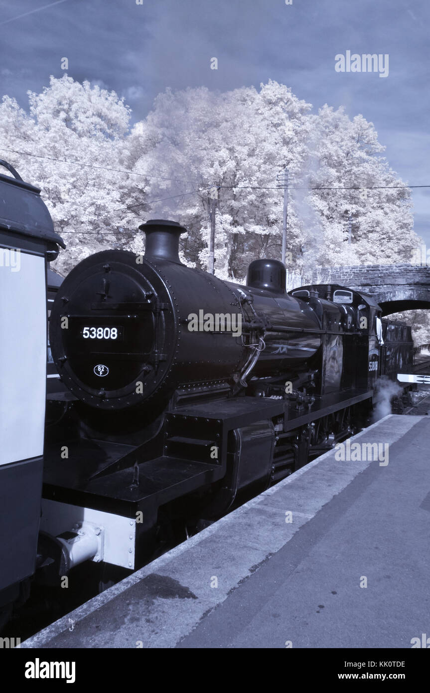 Hall class steam engine 53808 being coupled to the front of a passenger ...