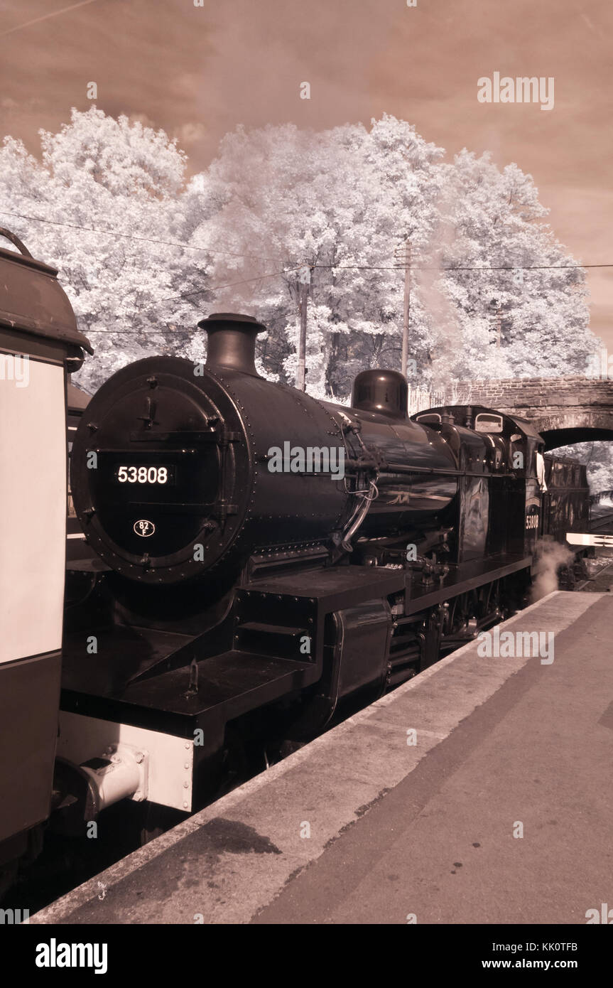Hall class steam engine 53808 being coupled to the front of a passenger ...