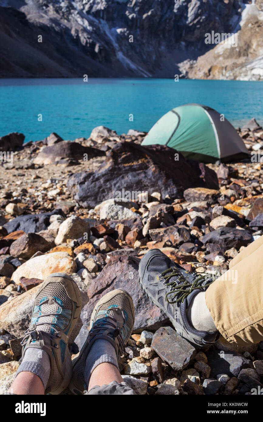 Hiking scene in Cordillera mountains, Peru Stock Photo - Alamy