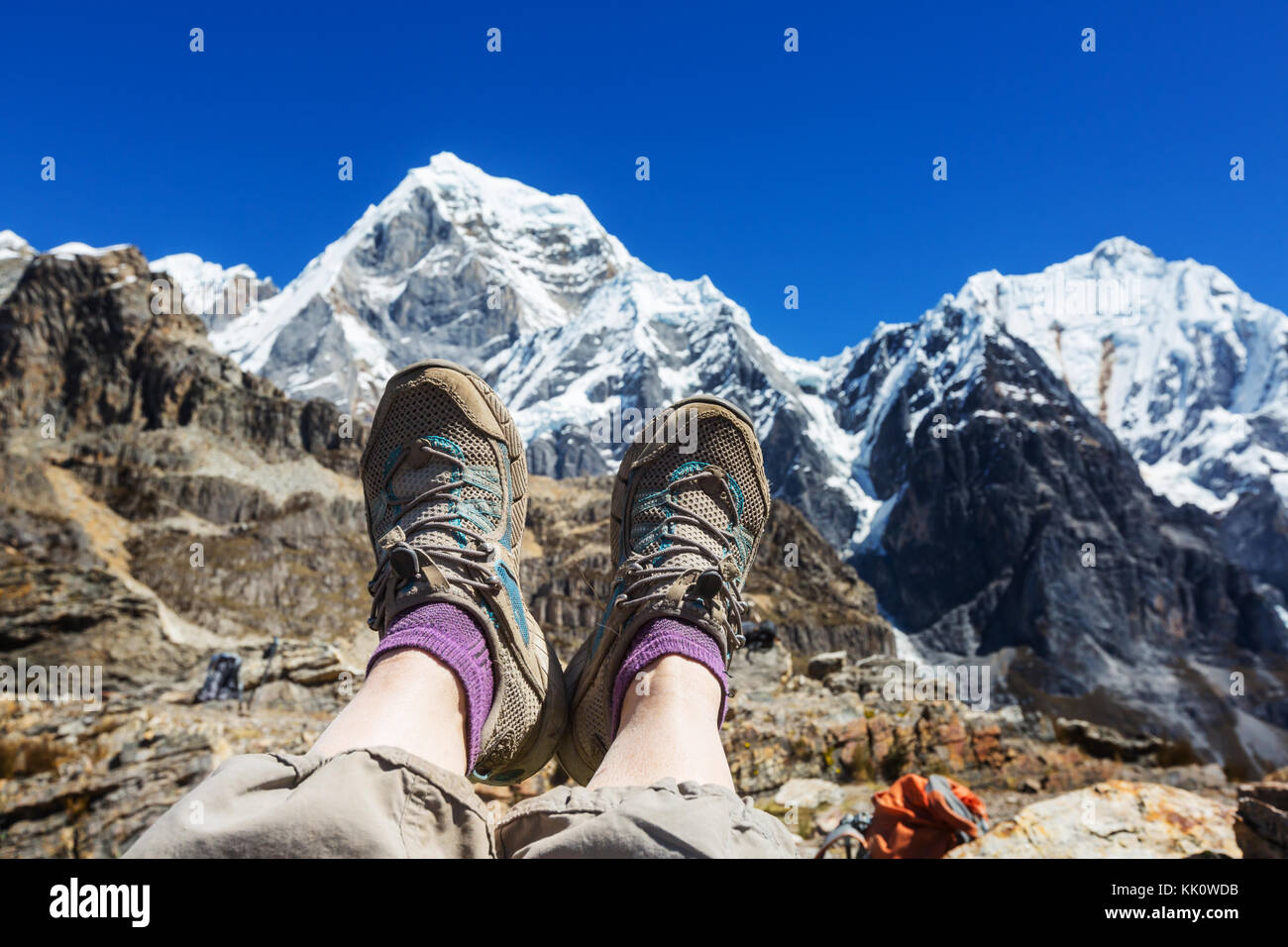 Hiking scene in Cordillera mountains, Peru Stock Photo - Alamy