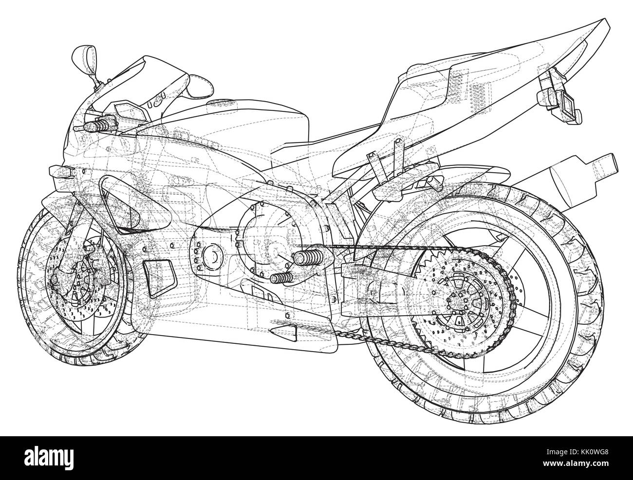 Sport motorcycle technical wire-frame. EPS10 format. Vector created of ...