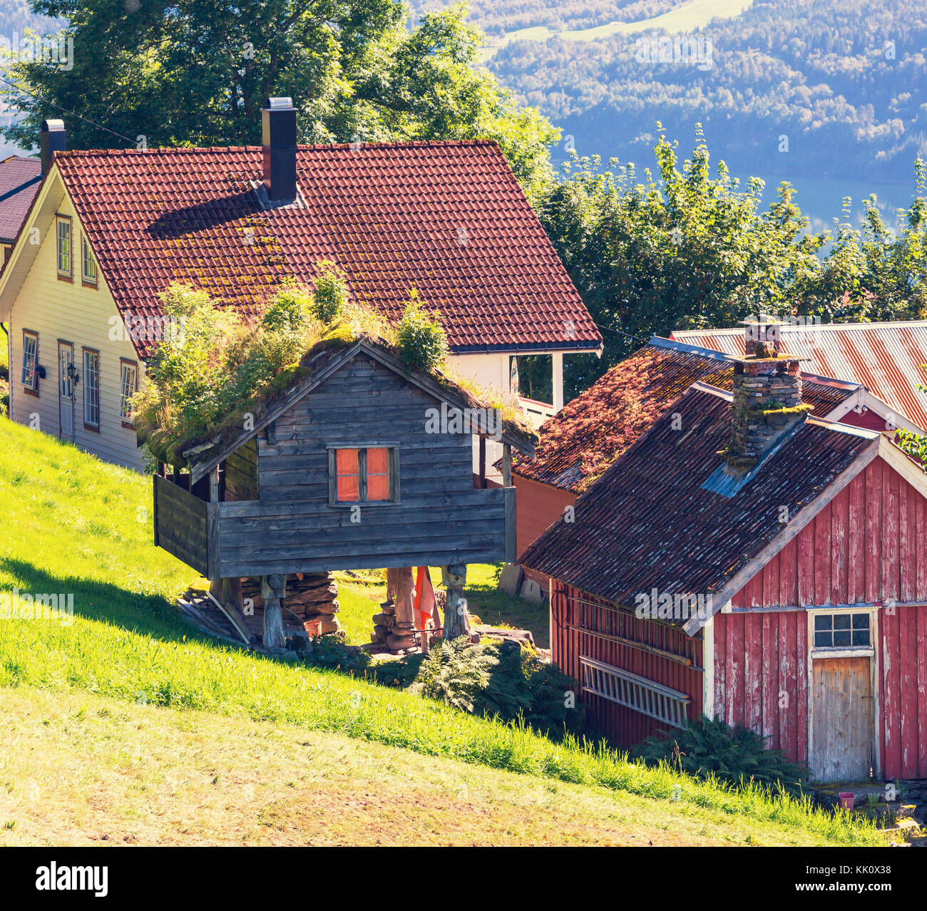 wooden huts in Norway mountains Stock Photo - Alamy