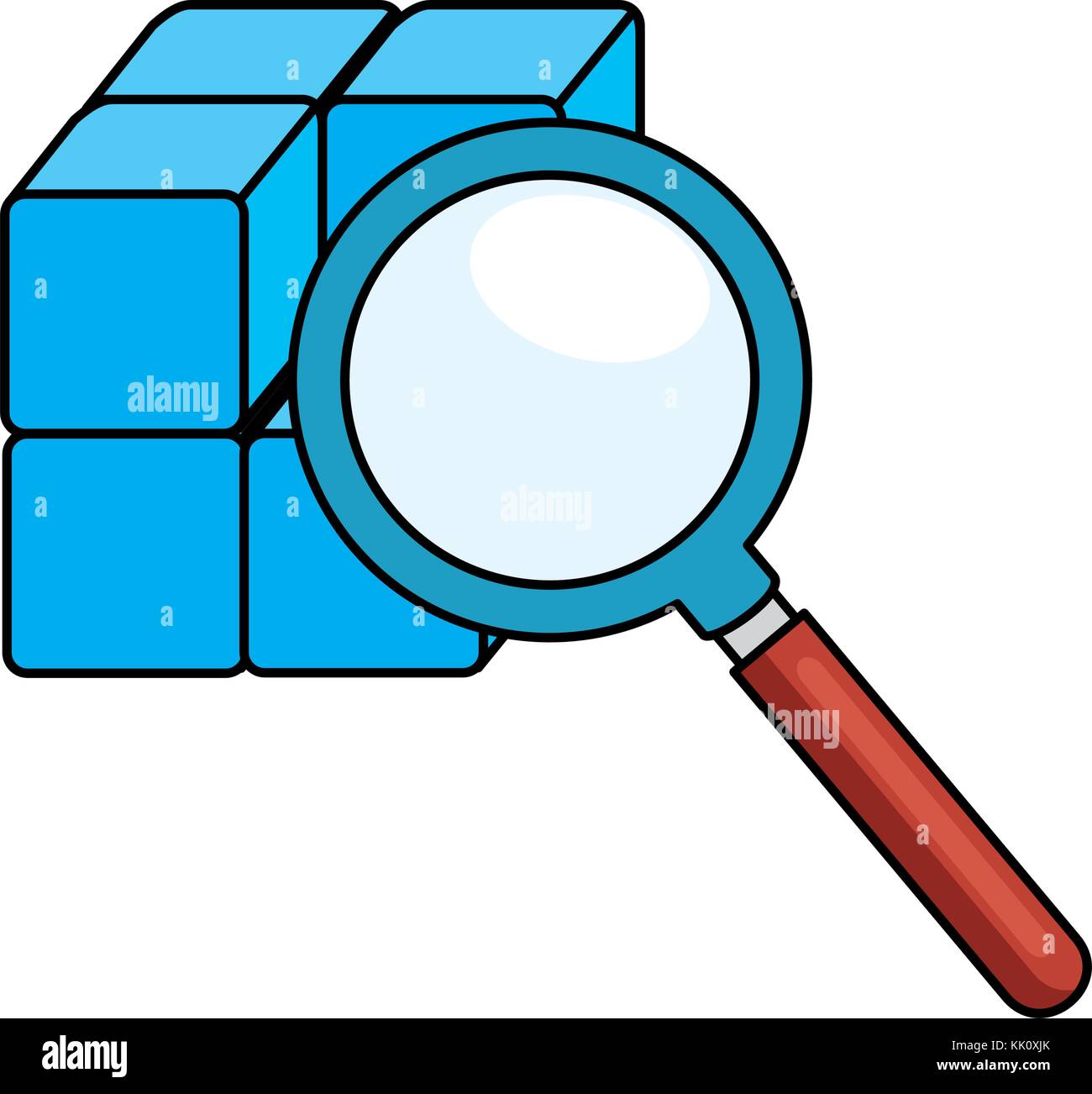 cube with blocks with magnifying glass vector illustration design Stock ...