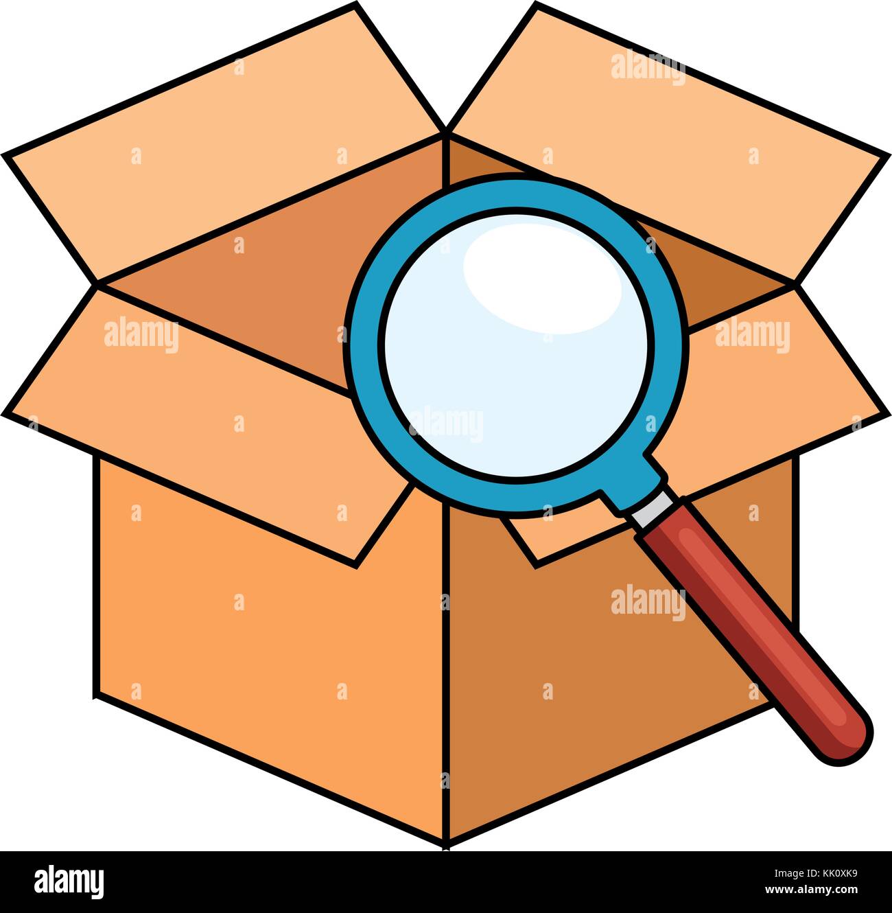 carton box with magnifying glass vector illustration design Stock ...