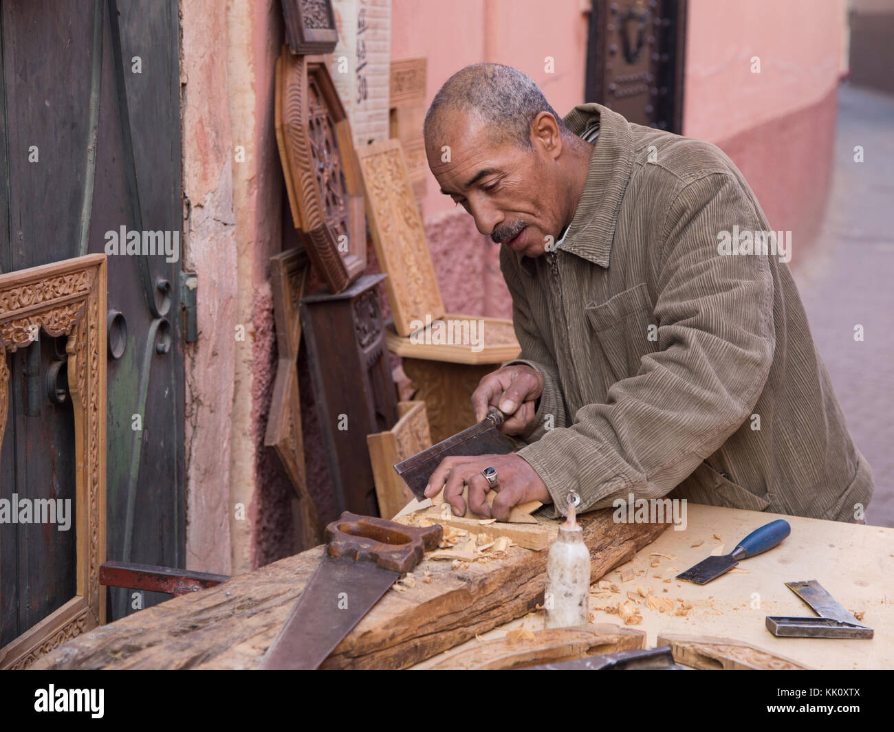 Carpenter working on street in Marrakesh, Morocco Stock Photo - Alamy