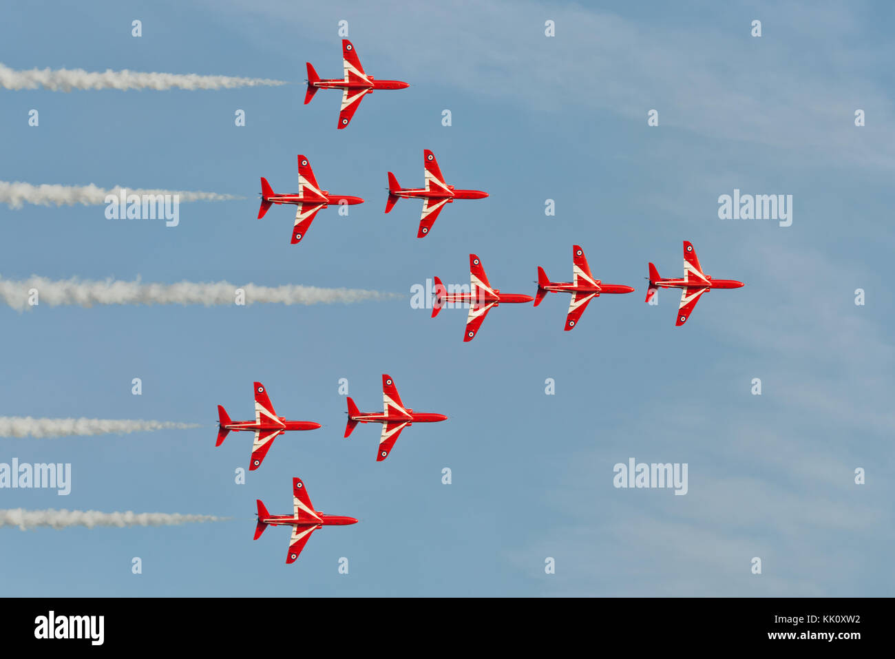 The RAFs Red Arrows performing the "concord bend" manoeuvre as part of ...