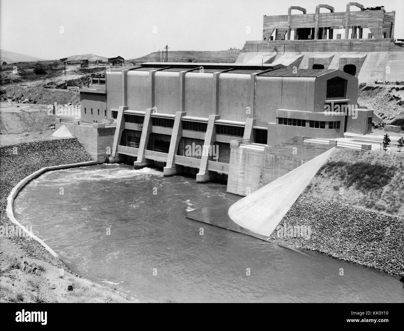 A close-up photograph of the turbine outflow at the Palestine Electric ...