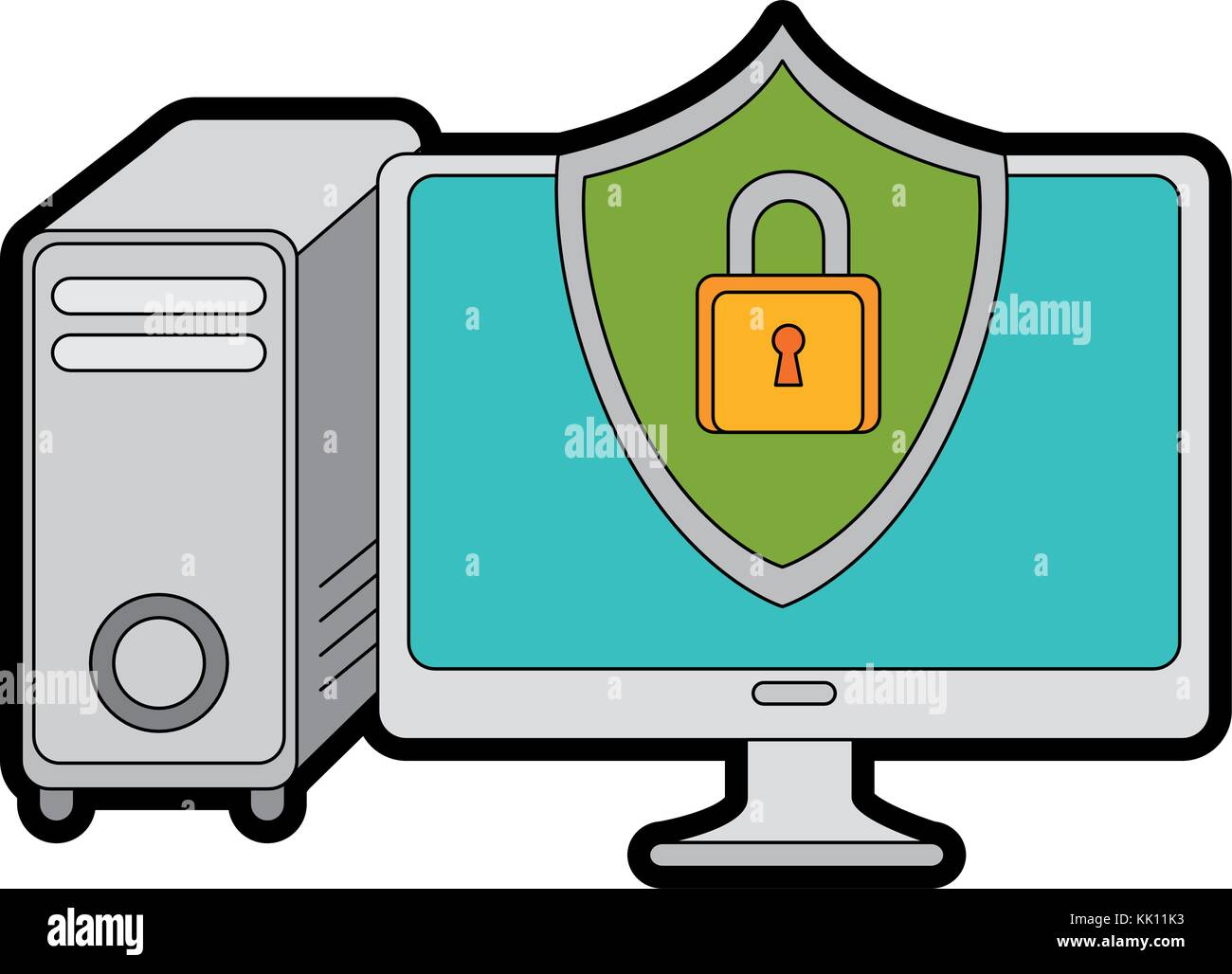 desktop computer with shield Stock Vector Image & Art - Alamy