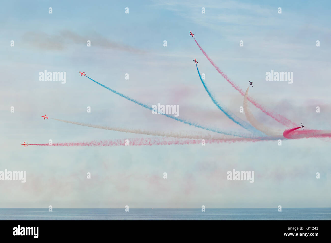 The RAFs Red Arrows performing the "infinity break" manoeuvre as part ...
