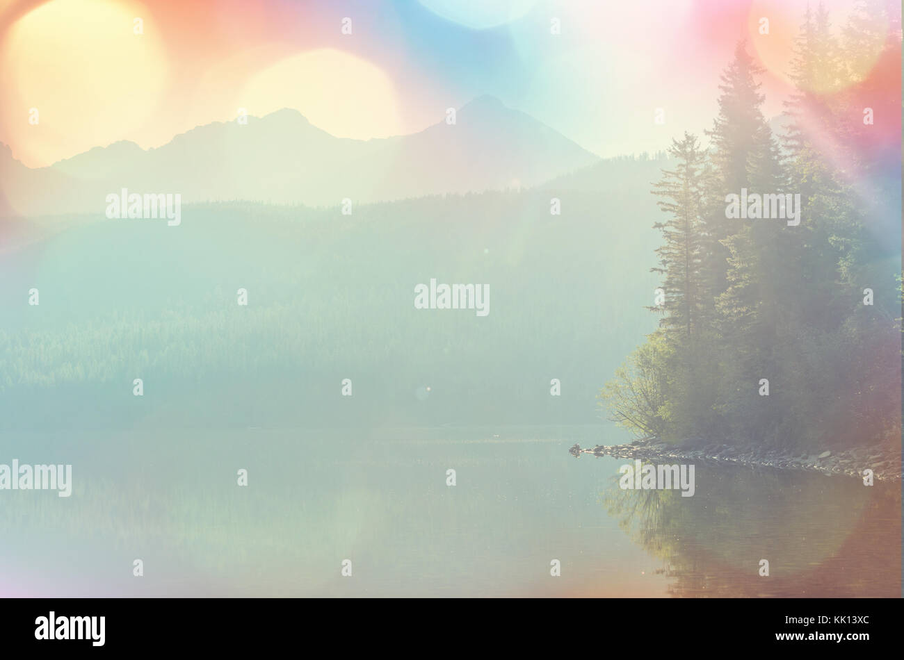 Sunrise scene on lake Stock Photo - Alamy