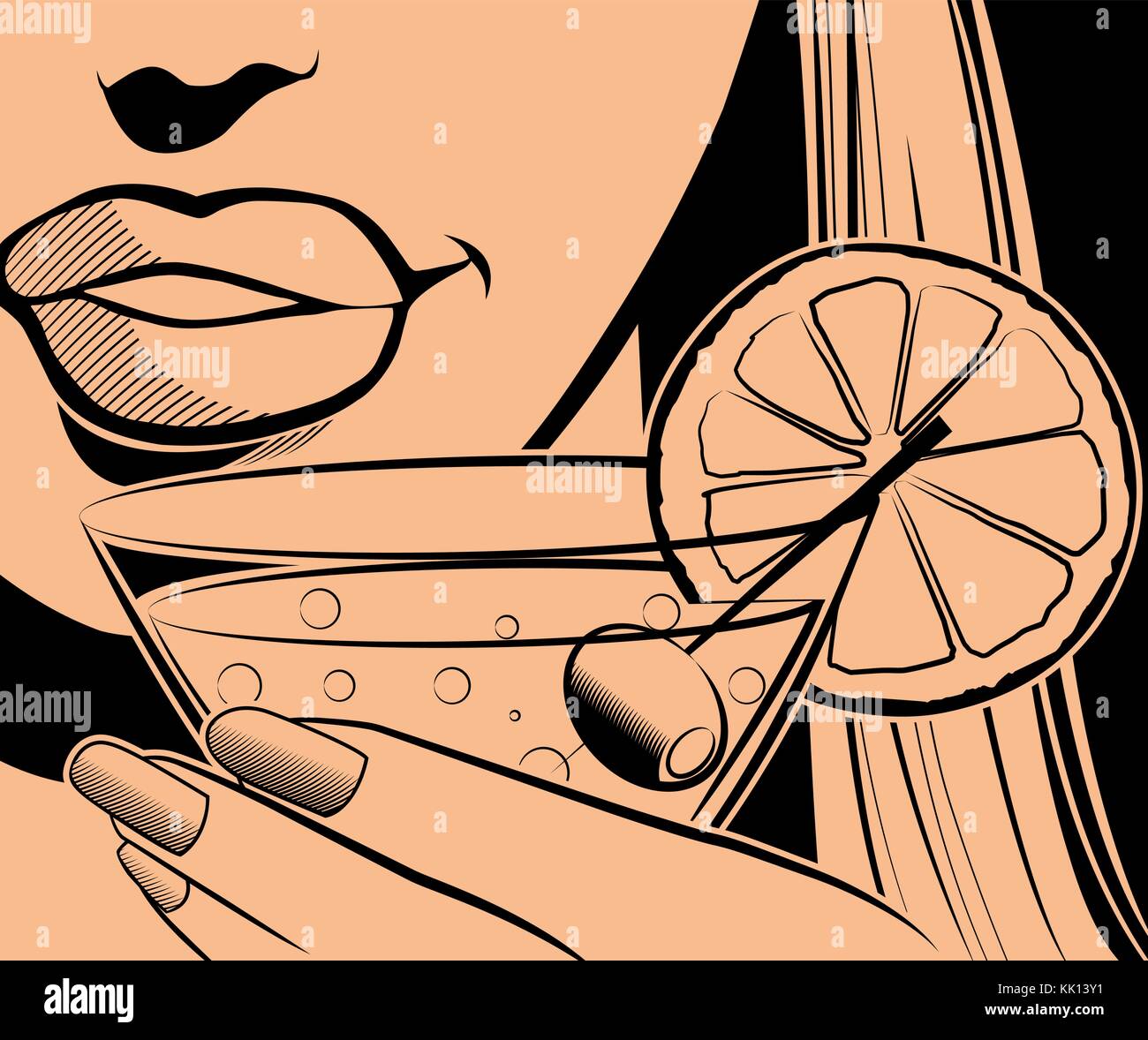vector illustration of a woman taking a cocktail Stock Vector Image ...