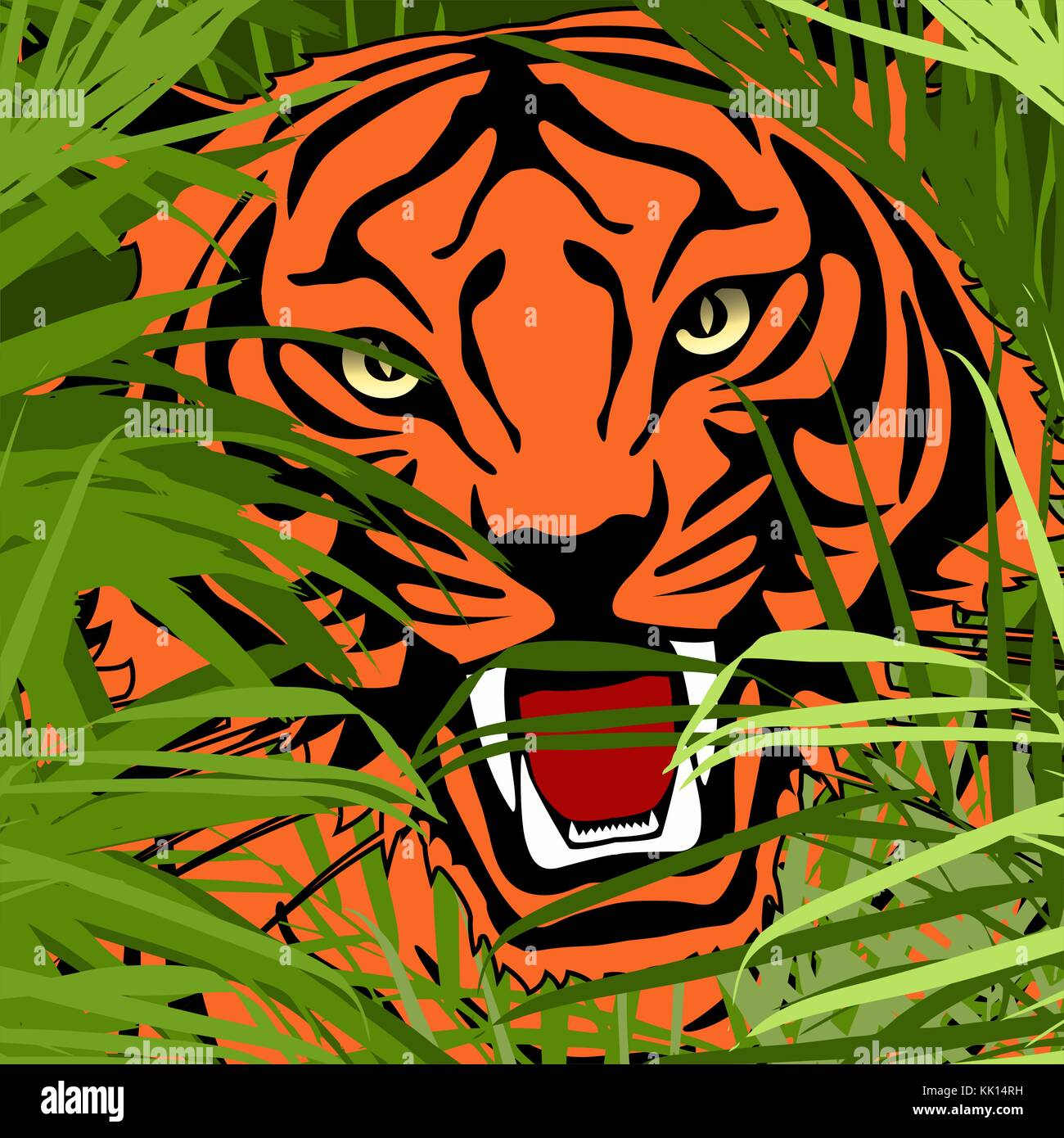 vector illustration of a tiger hunting in jungle Stock Vector Image ...