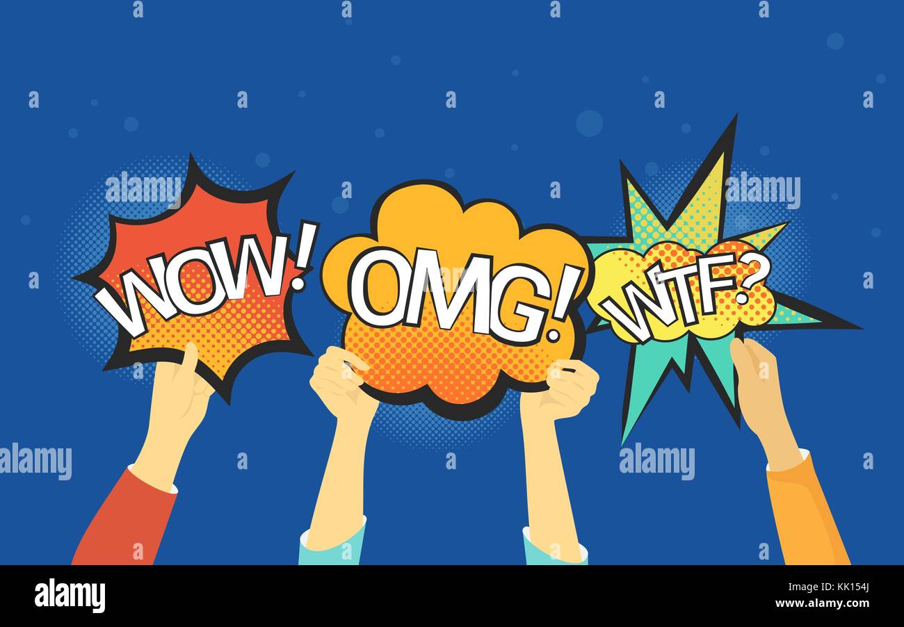 Emotional bubbles concept vector illustration of OMG, WOW, WTF Stock ...