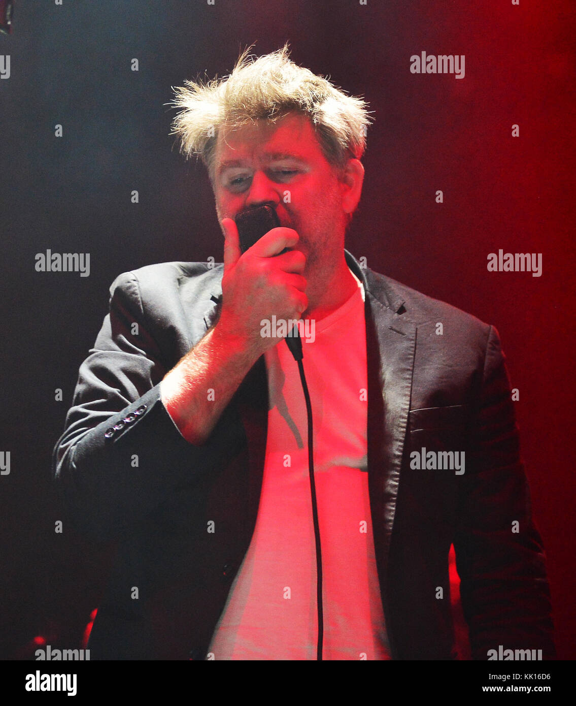 LCD Soundsystem performing live on stage at the James L. Knight Center ...