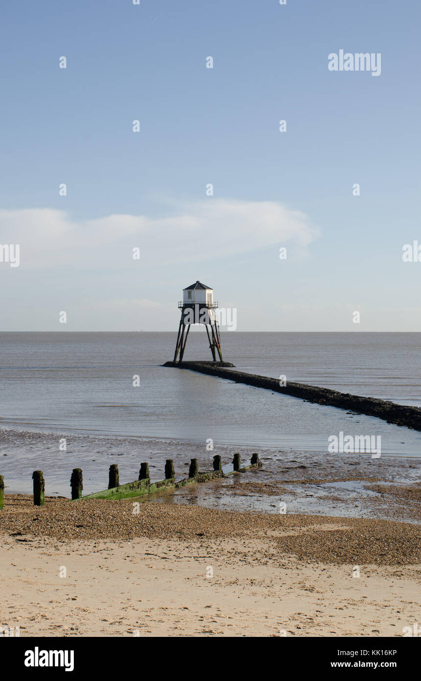 Dovercourt Lighthouse on jetty with Beach in Foreground Stock Photo - Alamy