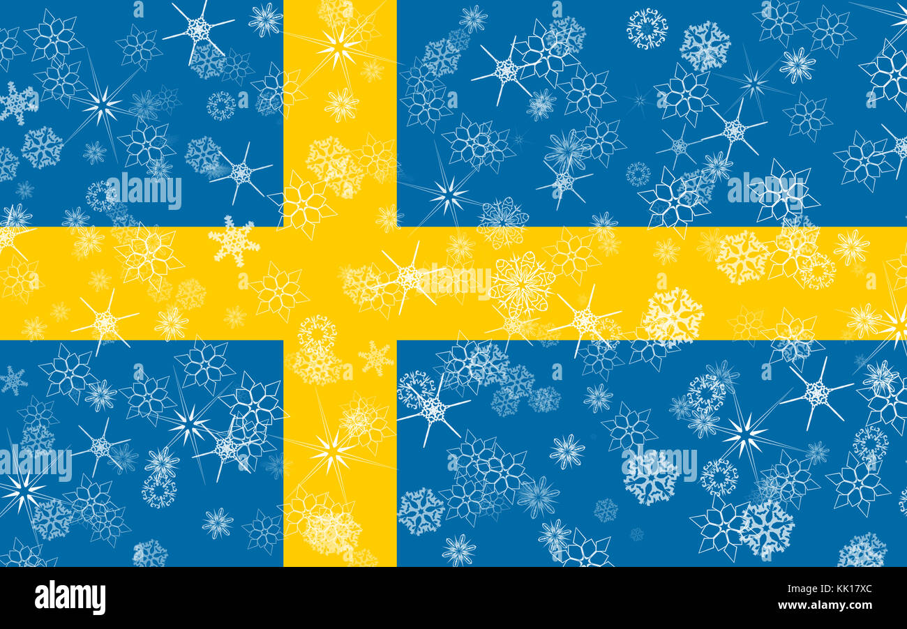 Sweden winter snowflake flag Stock Photo - Alamy
