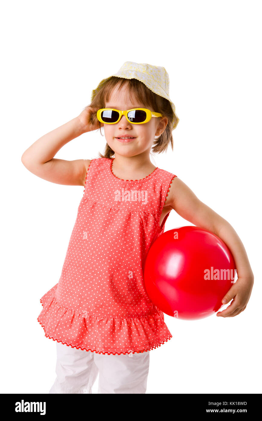 Happy summer girl wearing panama, sunglasses isolated on white Stock ...