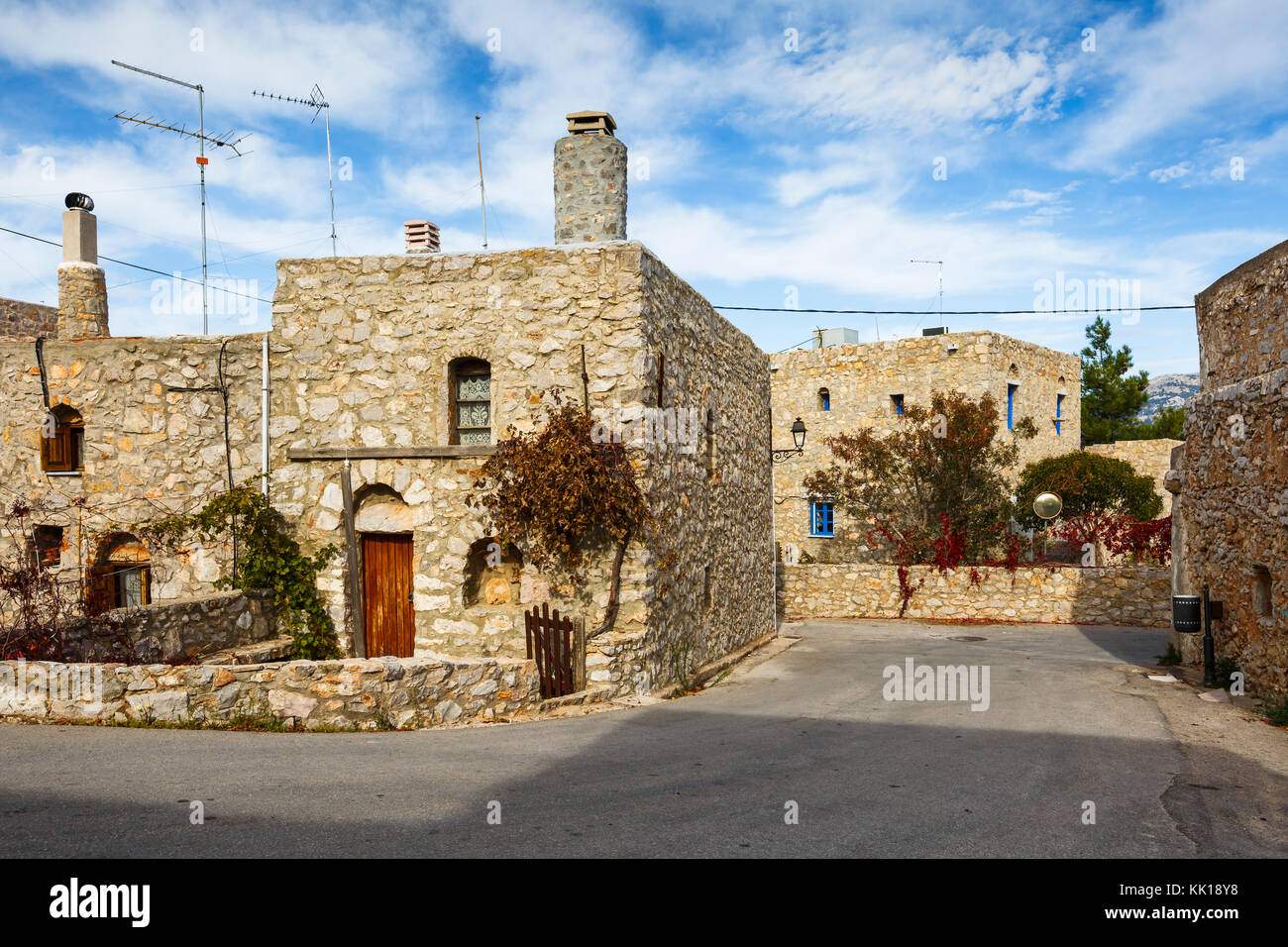 Stone houses in Avgonima village on Chios island in Greece Stock Photo ...