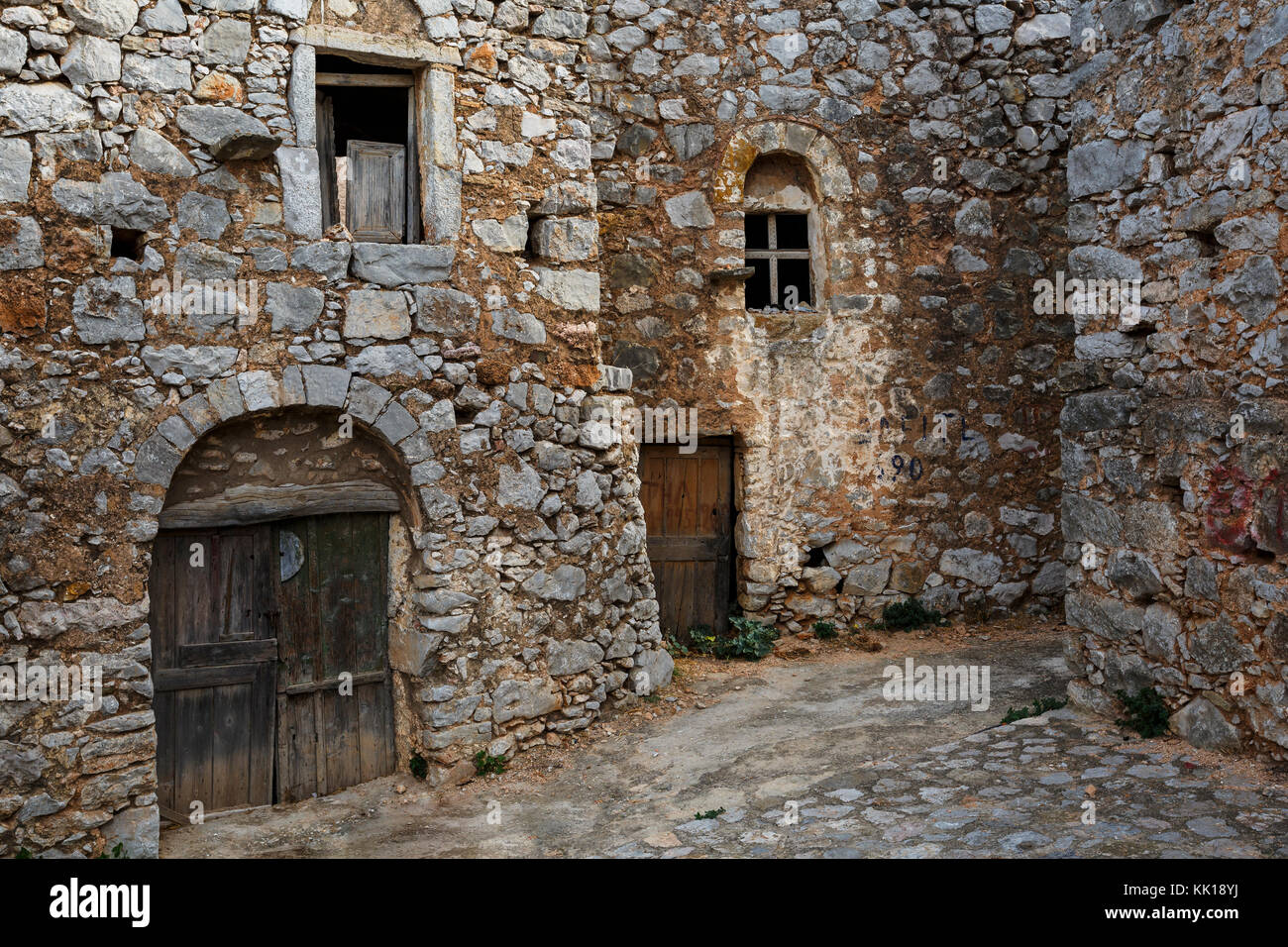 Old traditional abandoned stone houses in Avgonima village on Chios ...