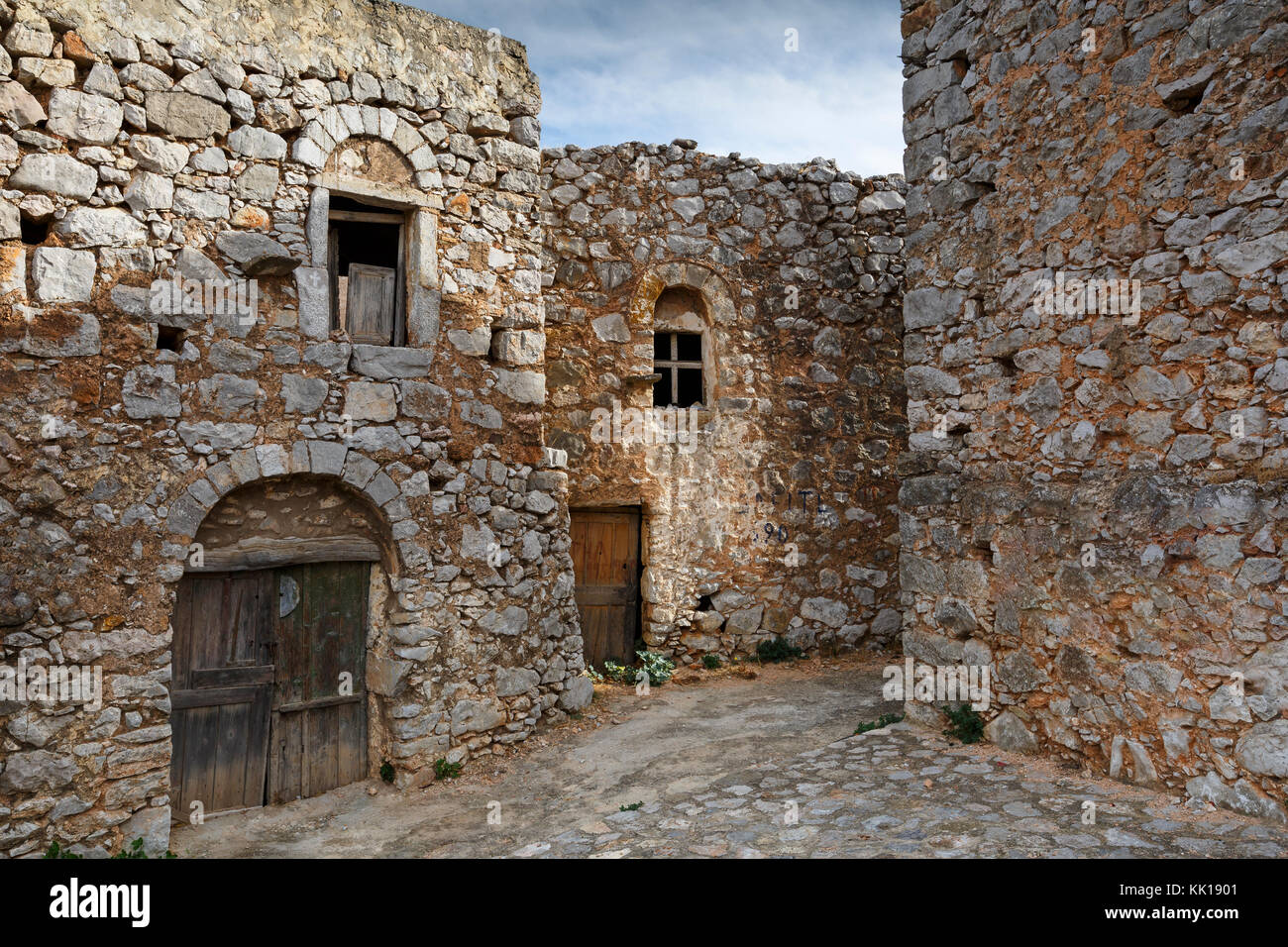 Old traditional abandoned stone houses in Avgonima village on Chios ...