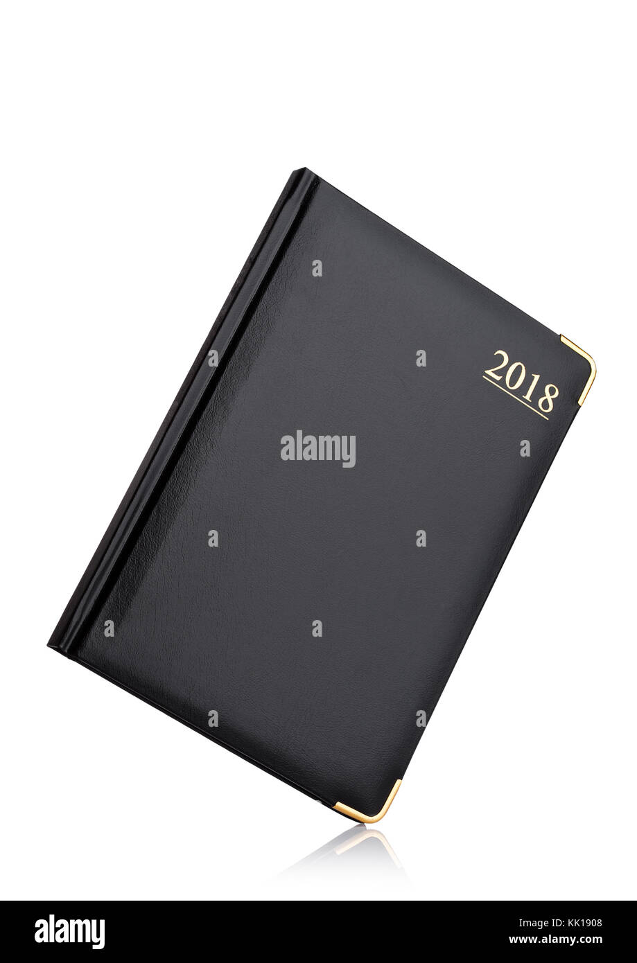 Black leather notebook for 2018 on white background Stock Photo - Alamy