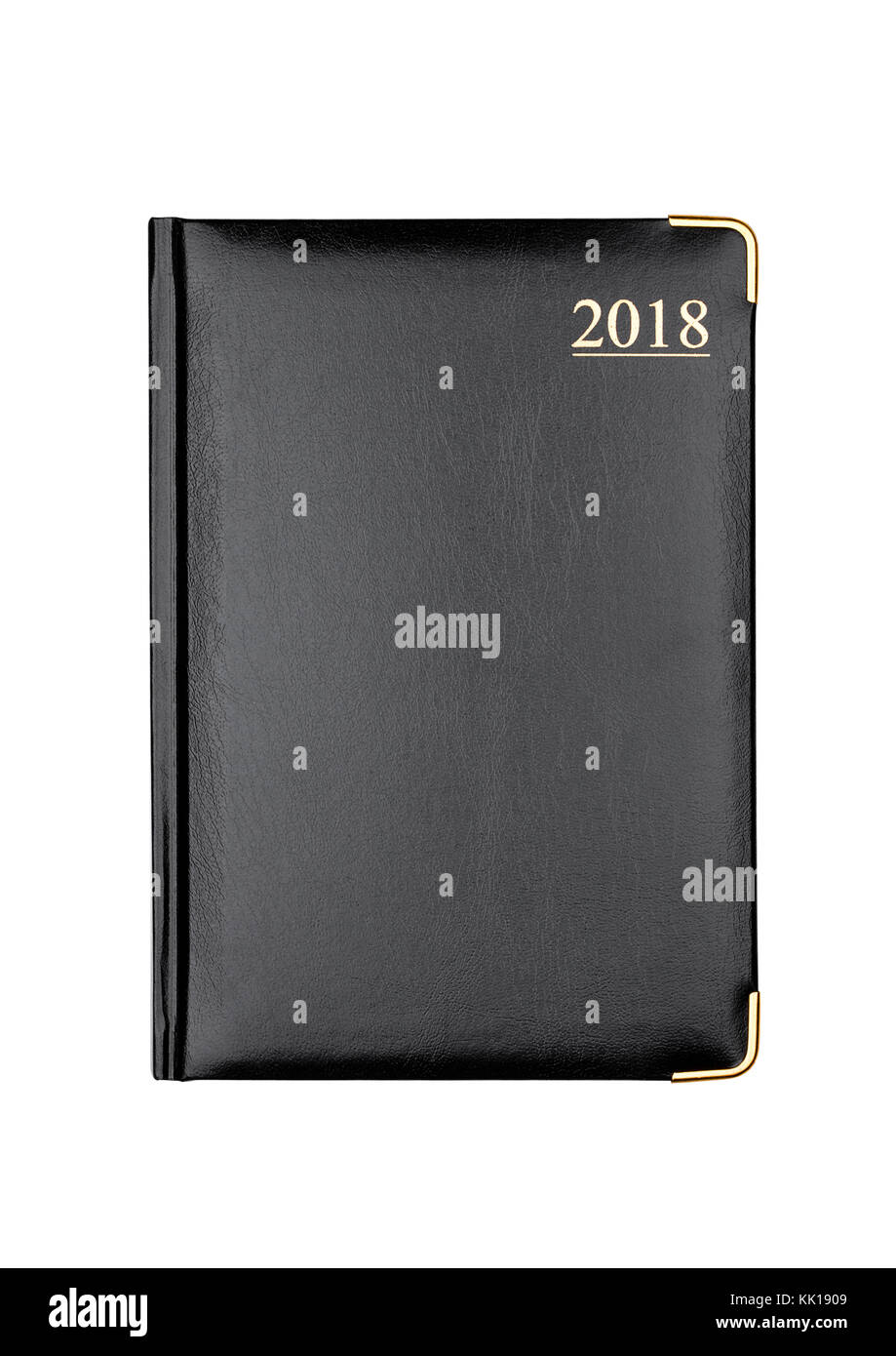 Black leather notebook for 2018 on white background Stock Photo - Alamy