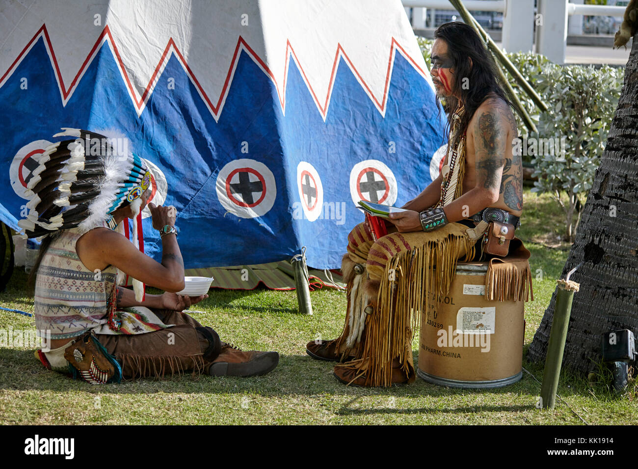 Actors dressed as Native American Indians, Thailand, Southeast Asia ...