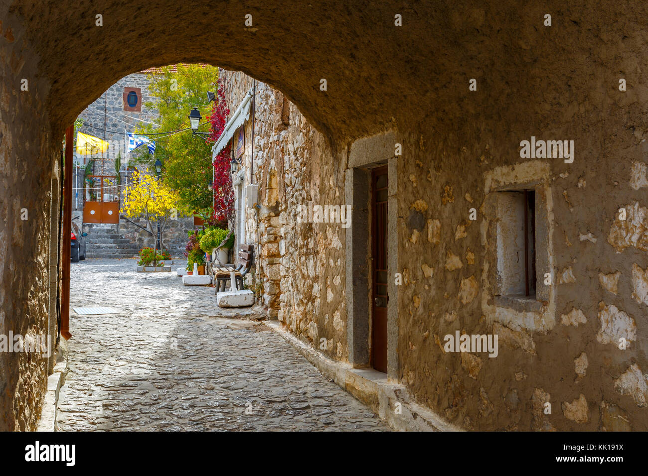 Stone houses in Avgonima village on Chios island in Greece Stock Photo ...