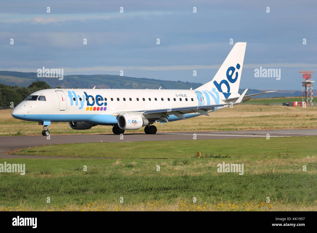 A Flybe Embraer ERJ175 arrives at Inverness Airport from London on the ...
