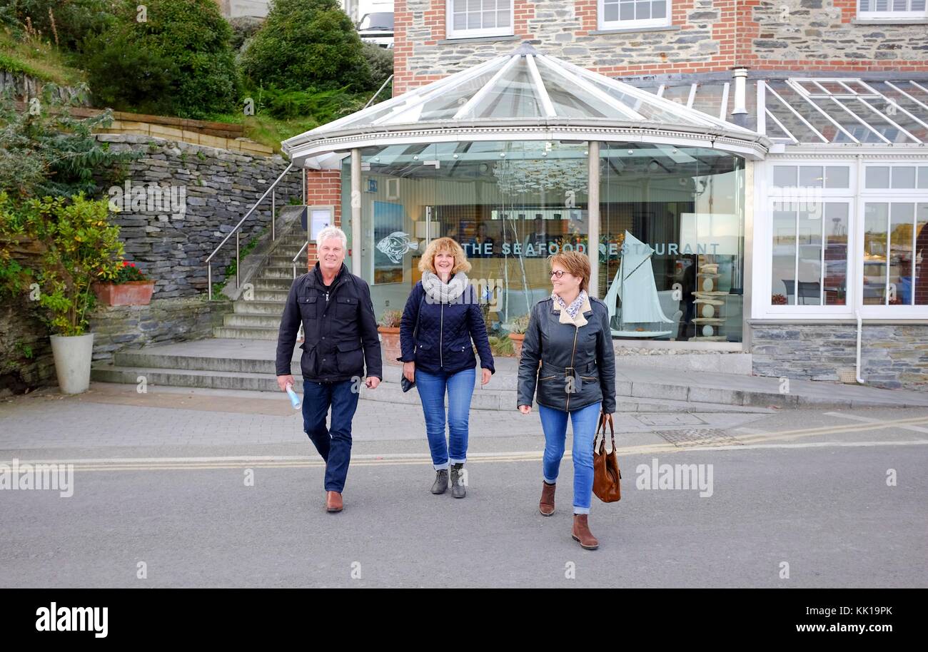 Padstow Cornwall UK - Diners leaving Rick Steins Seafood Restaurant ...