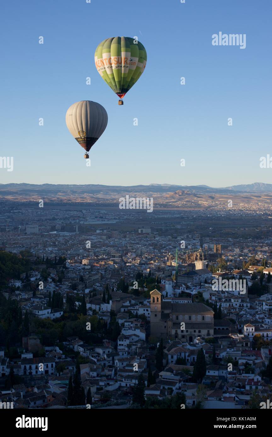 Hot air balloons flying over Granada, Spain Stock Photo - Alamy