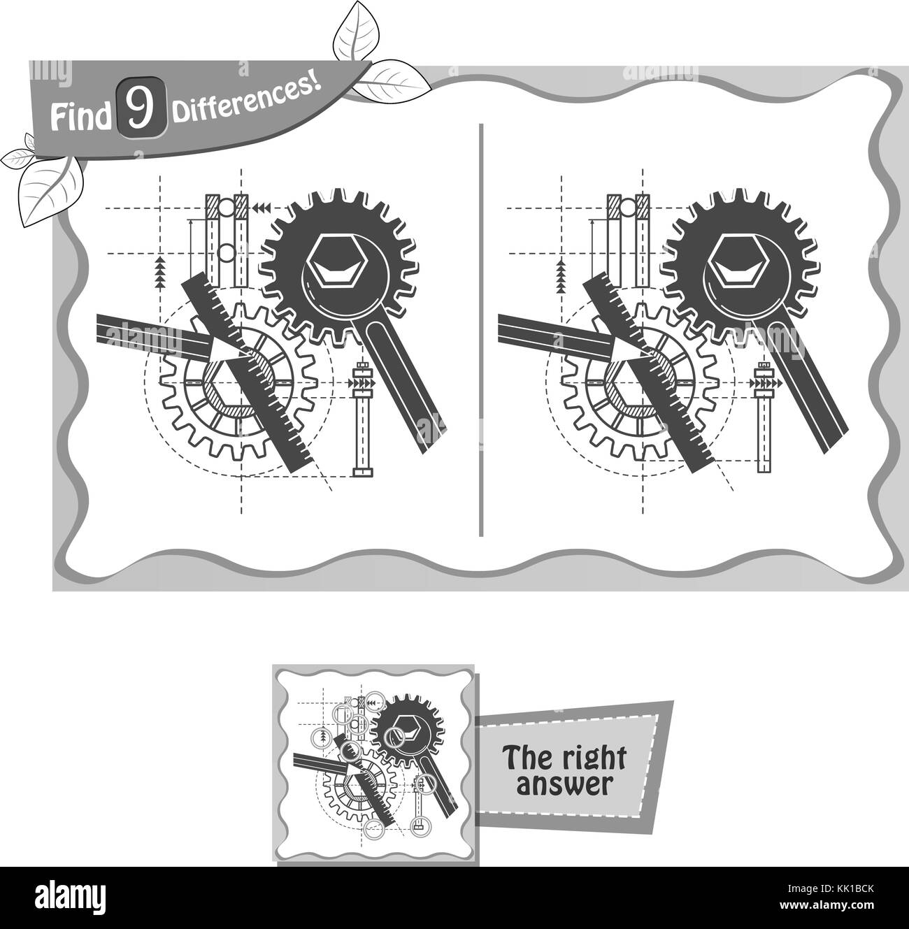 visual game for children and adults. Task to find 9 differences in the ...