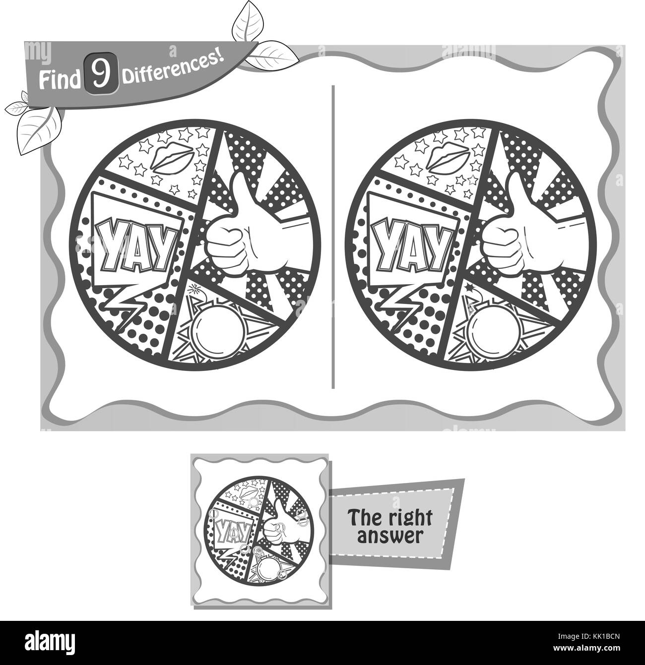 visual game for children and adults. Task to find 9 differences in the ...