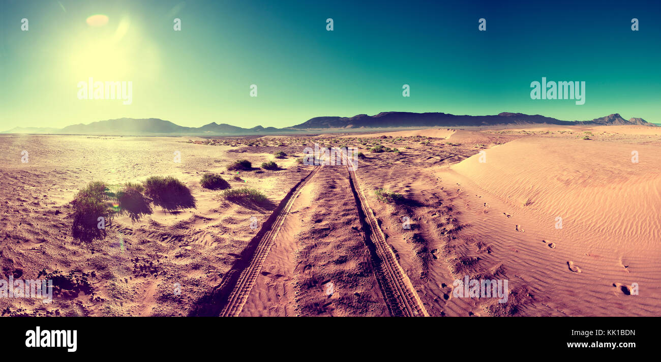 Desert sunset scenery landscape.Adventure and travel concept.Vintage ...