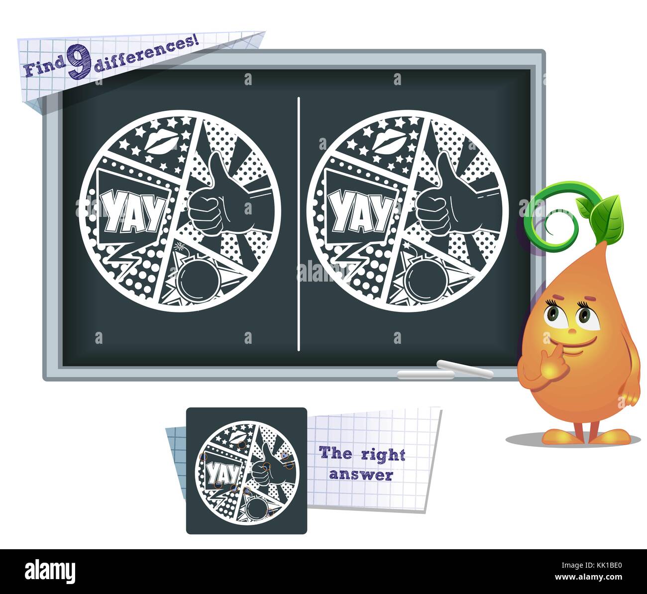 visual game for children and adults. Task to find 9 differences in the ...