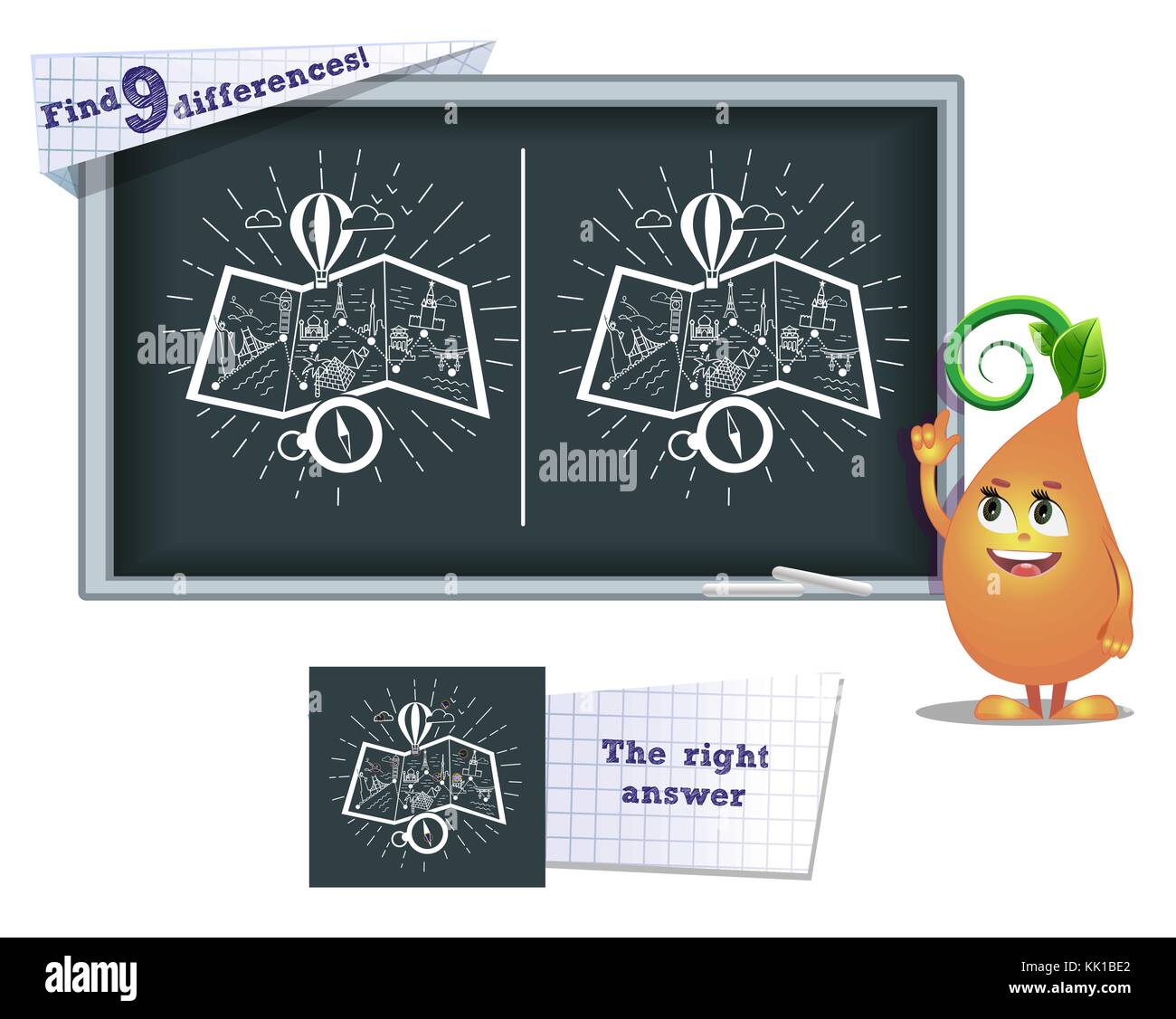 visual game for children and adults. Task to find 9 differences in the ...