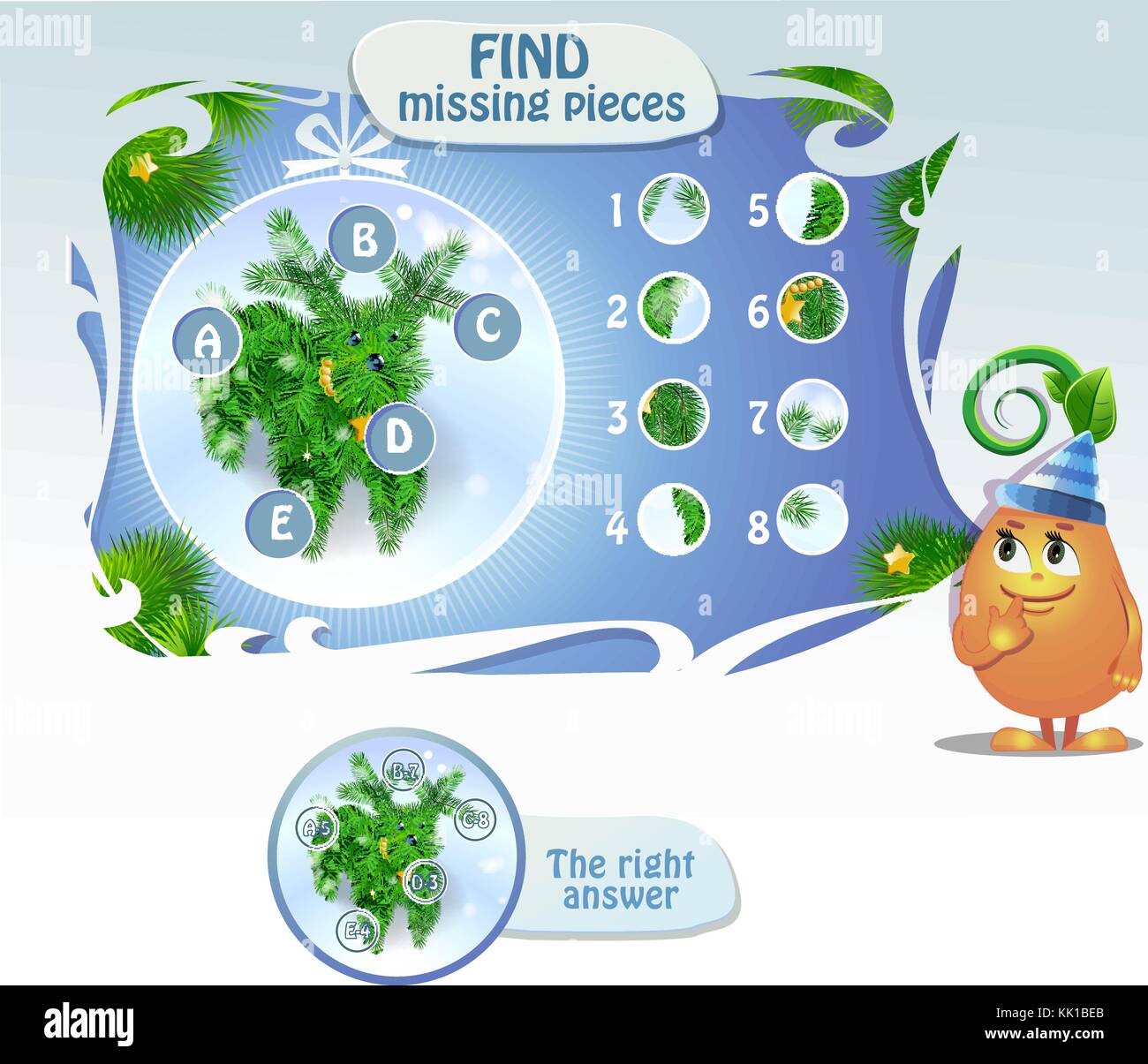 Visual Game for children. Task: find missing pieces . Cartoon ...