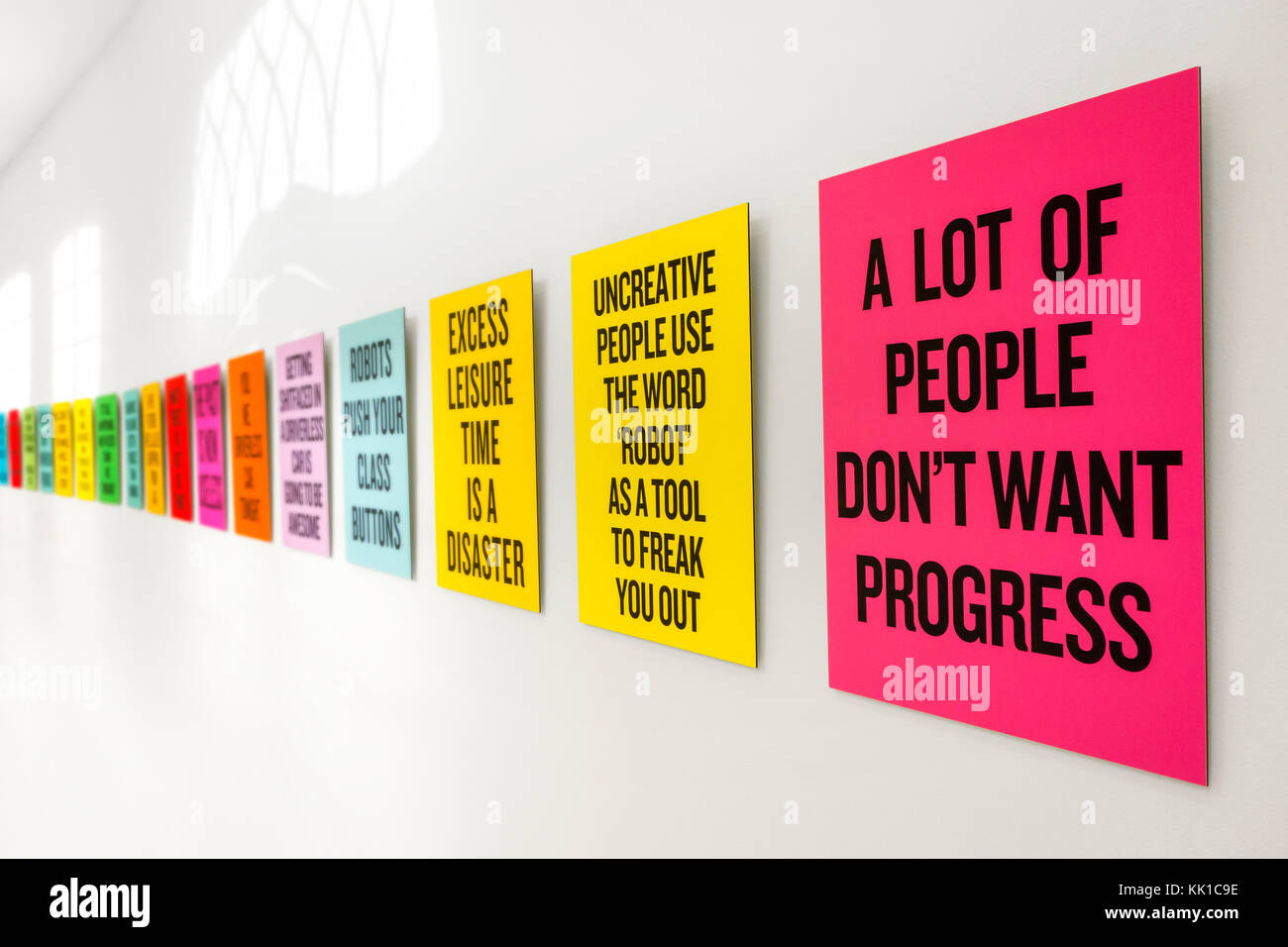 Colourful placards / posters / showcards with slogans about future ...