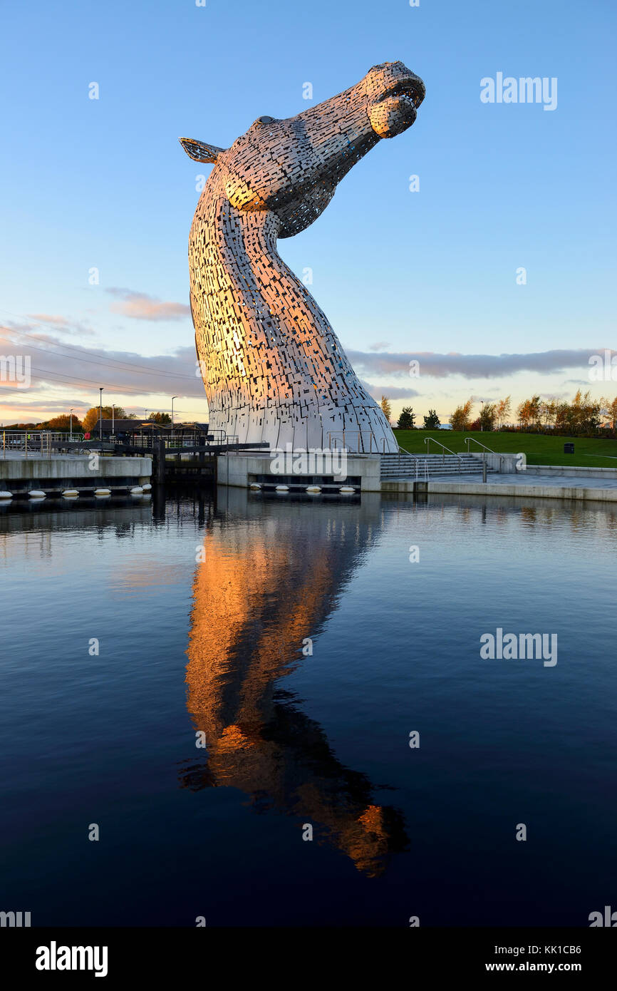 The Kelpies sculptures by Andy Scott at sunset - Helix Park, Falkirk ...