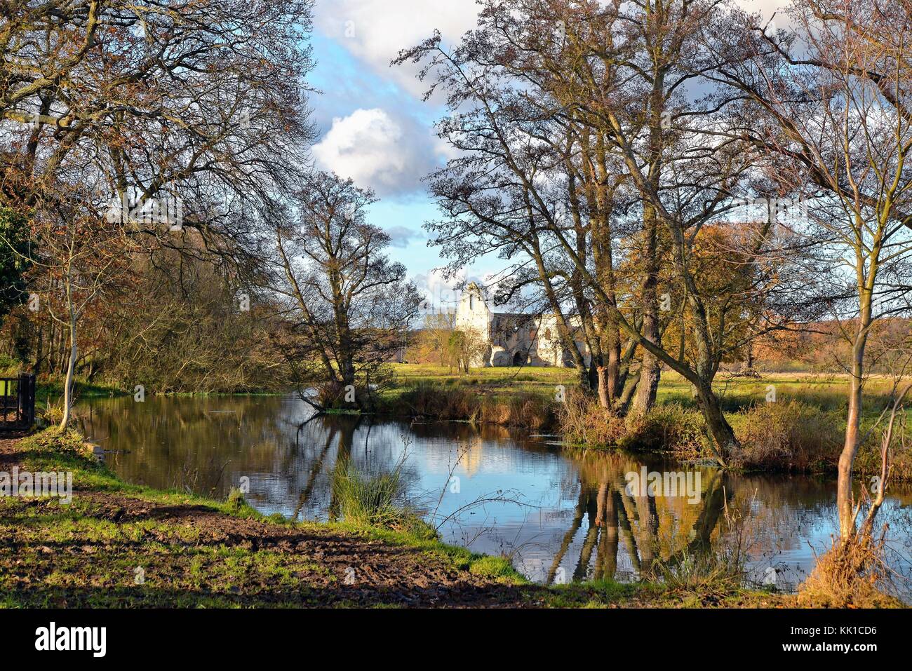 Newark abbey and the River Wey navigation Surrey England UK Stock Photo ...