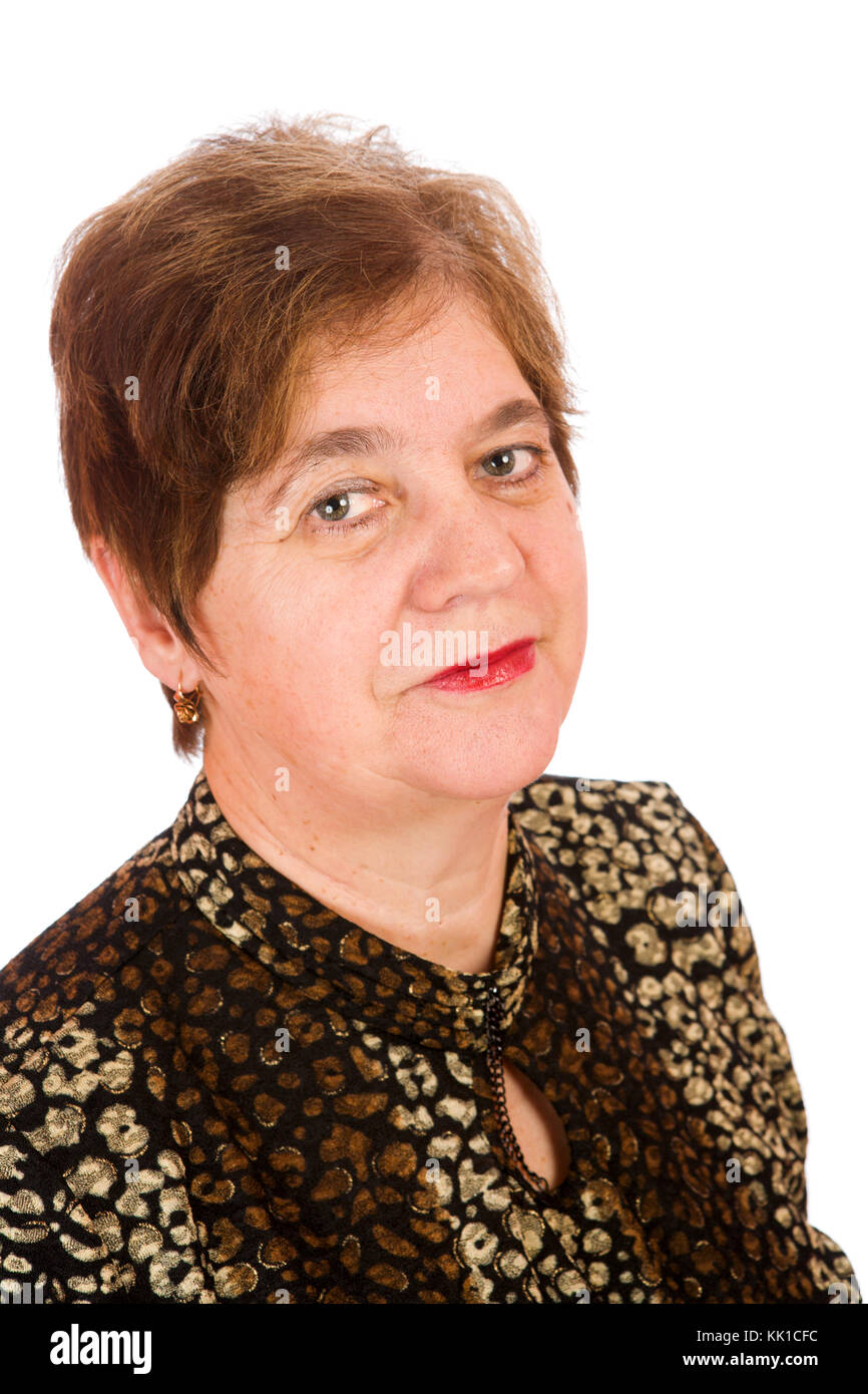 Senior woman standing isolated on white Stock Photo - Alamy