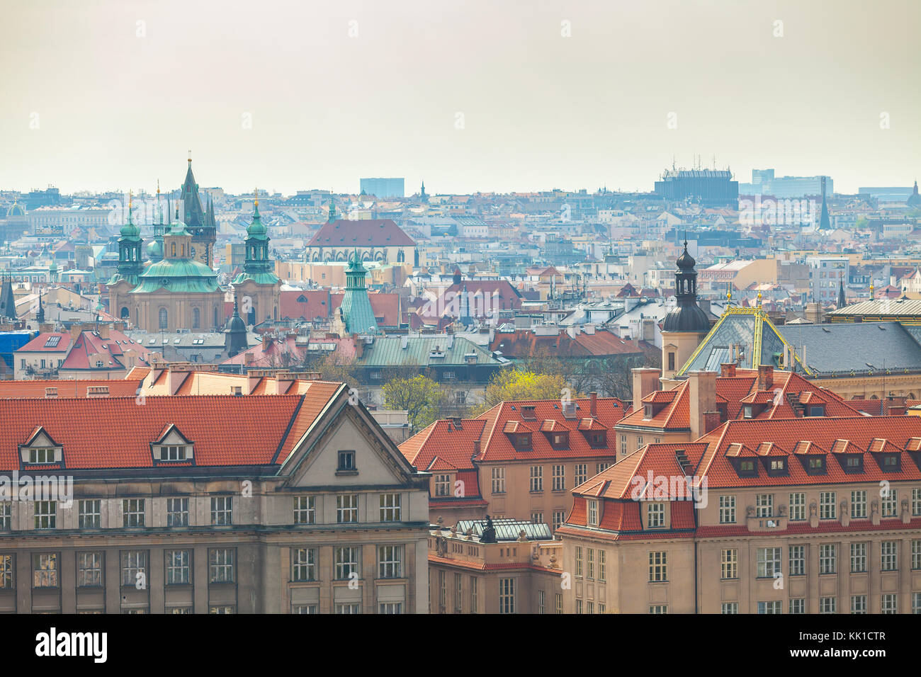 Prague rooftops. Beautiful aerial view of historic center area ...