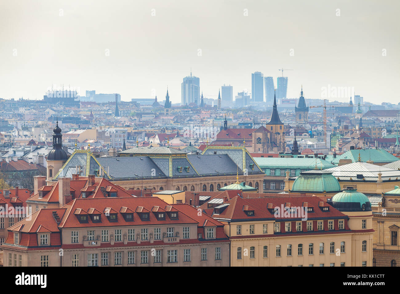 Prague rooftops. Beautiful aerial view of historic center area ...