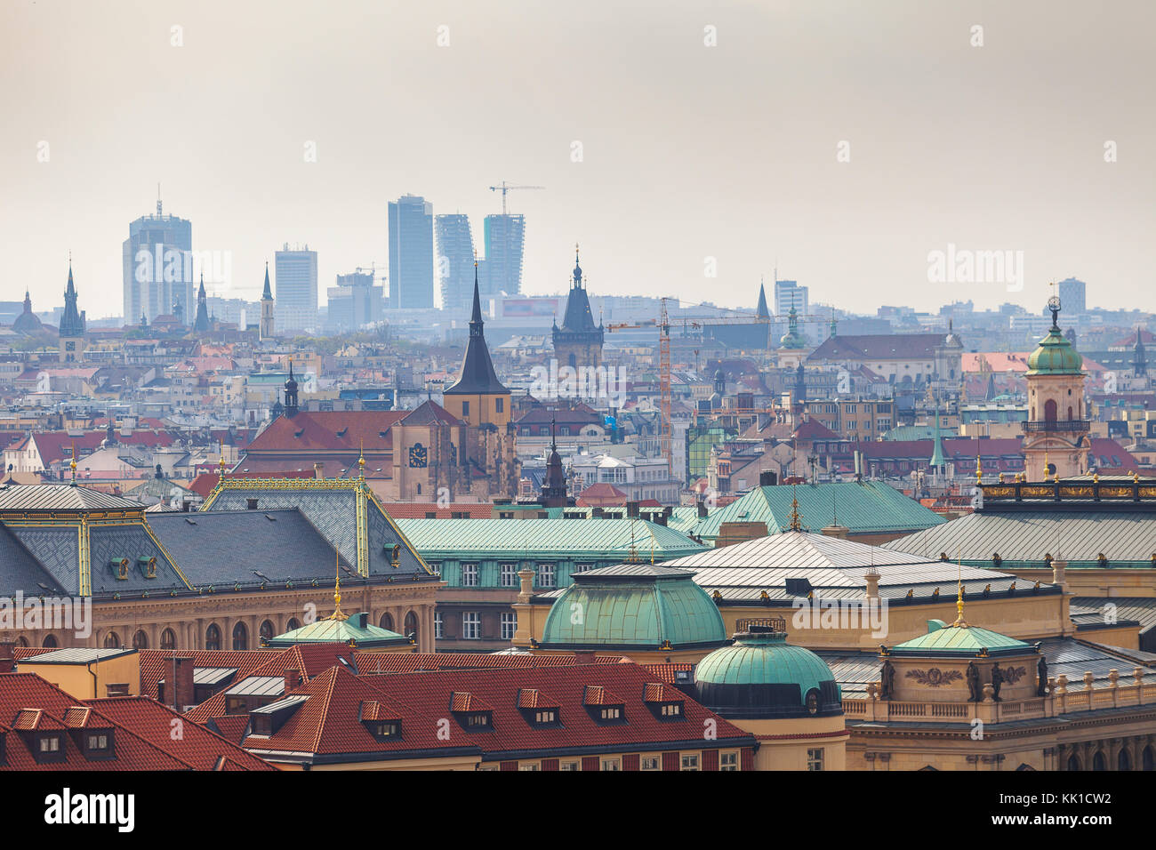 Prague rooftops. Beautiful aerial view of historic center area ...