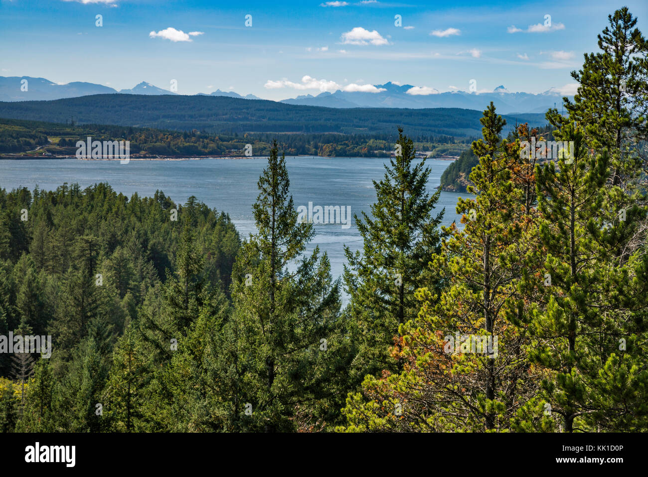 Discovery Passage, Vancouver Island in distance, seen from cliffs at ...
