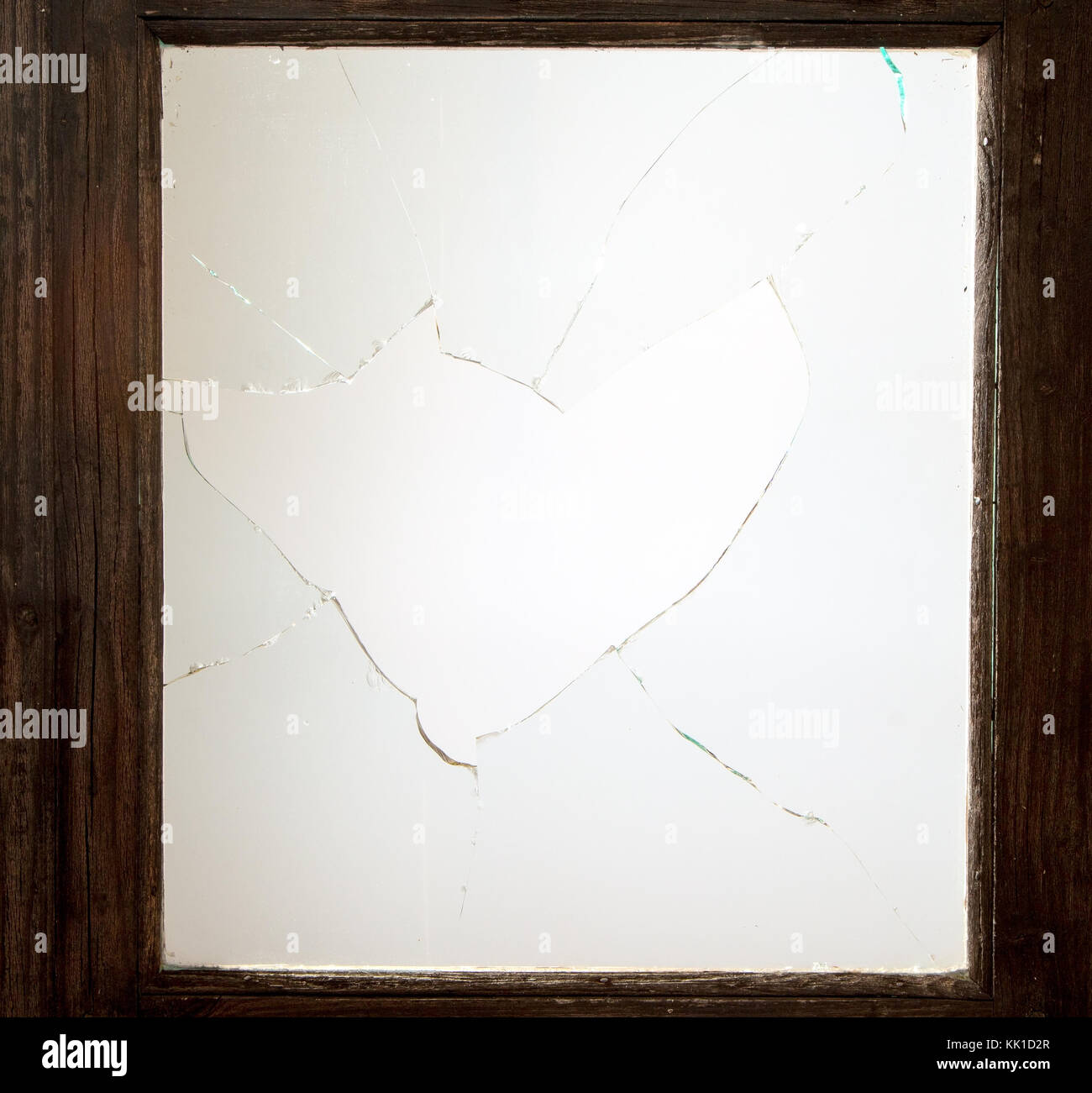 Broken window glass with wooden vintage frame around Stock Photo - Alamy